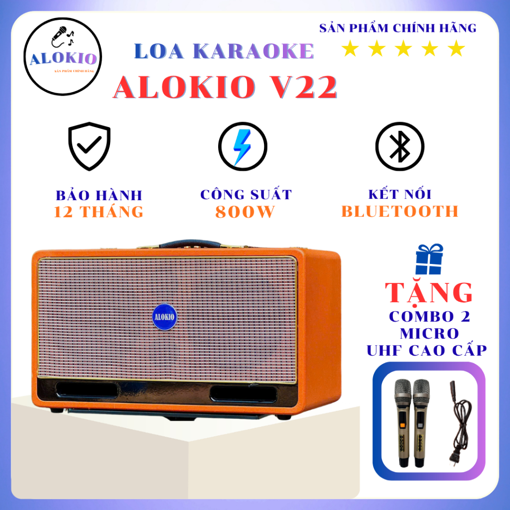 Loa Kéo Karaoke ALOKIO V22 Chính Hãng 800W–2 Bass 20-Bluetooth-Tặng 2 ...