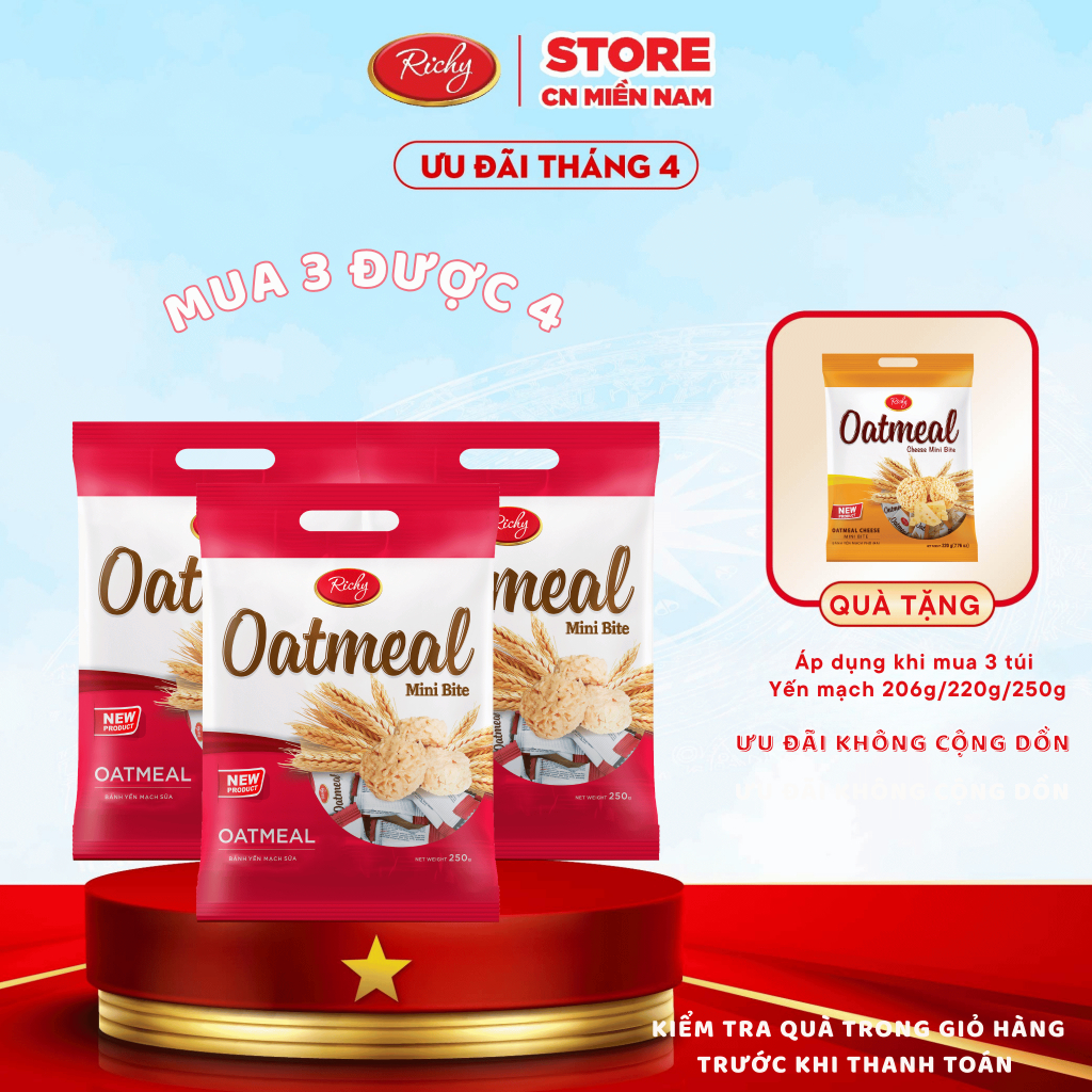 [MUA 3 ĐƯỢC 4] Bánh Yến Mạch Oatmeal Richy 2 Vị, Sữa, Phô Mai Túi 220g ...