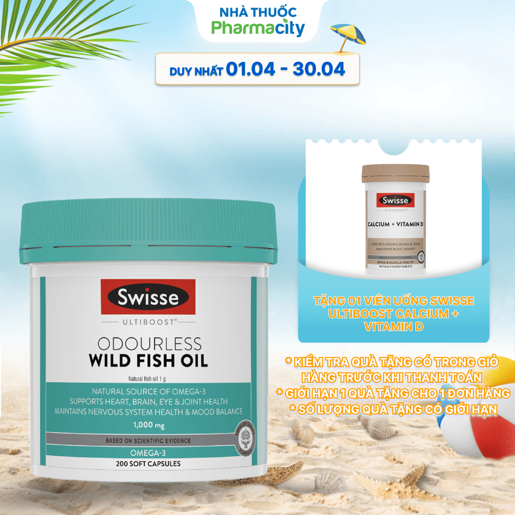 Viên uống dầu cá SWISSE Ultiboost Odourless Wild Fish Oil 1000mg (Hộp ...