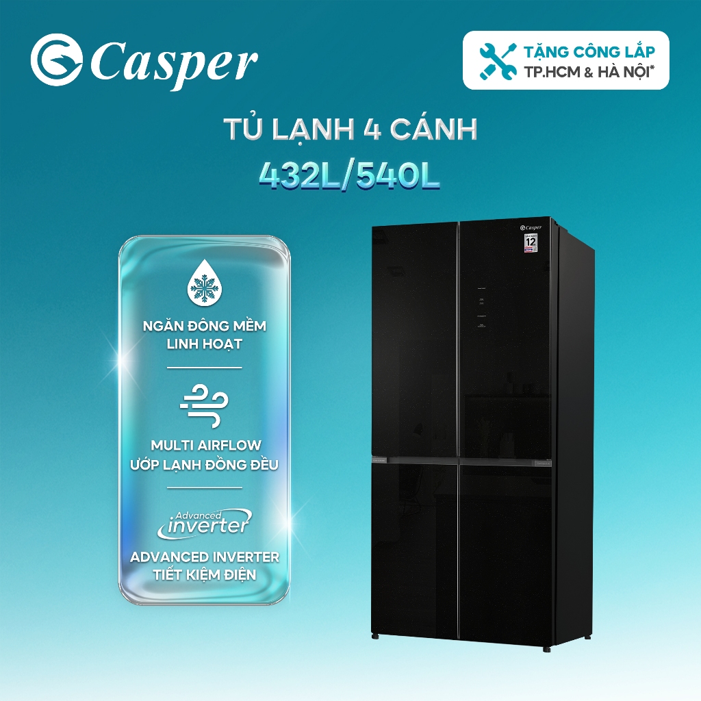 Tủ lạnh 4 cánh Casper Inverter - Ngăn đông mềm - 432L - RM-E432PBS ...