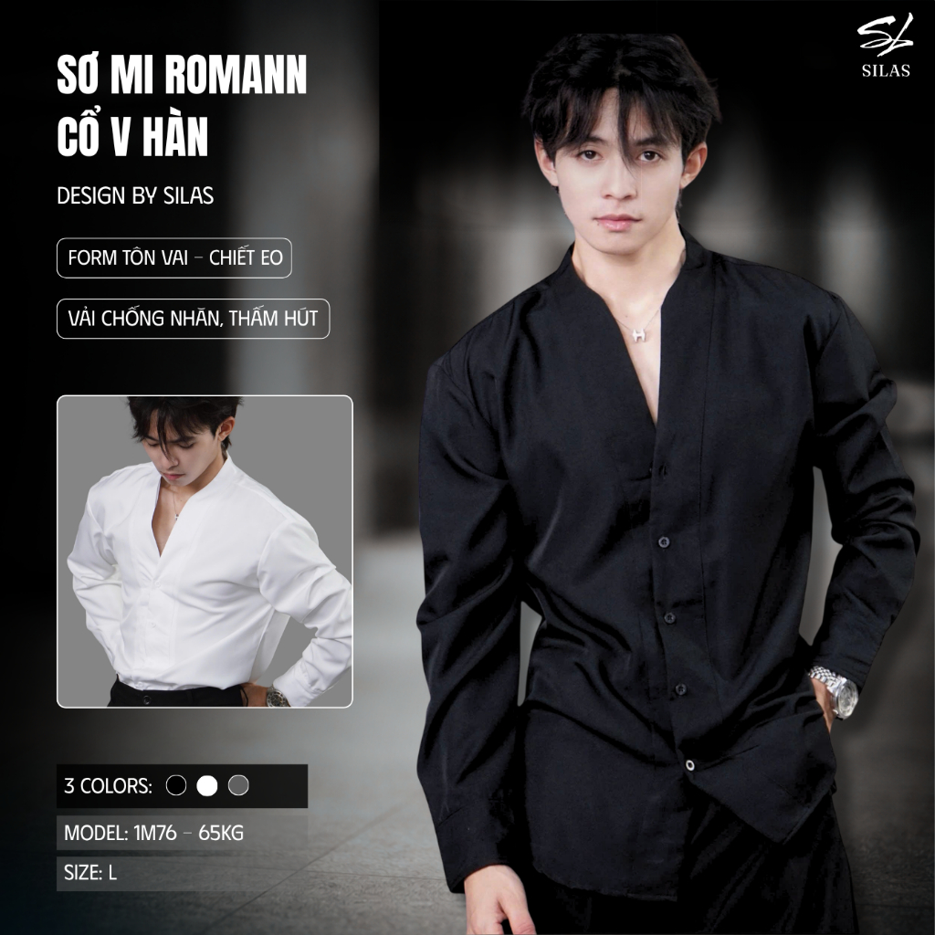 (Form Tôn Vai) Áo Sơ Mi SILAS Romann Cổ V Hàn Cotton Chéo Nam Chiết Eo ...