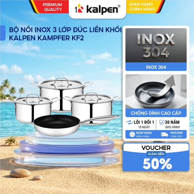 Bộ nồi chảo 4 món Inox 304 liền khối KALPEN KAMPFER KF2 16-20-24 chảo ...