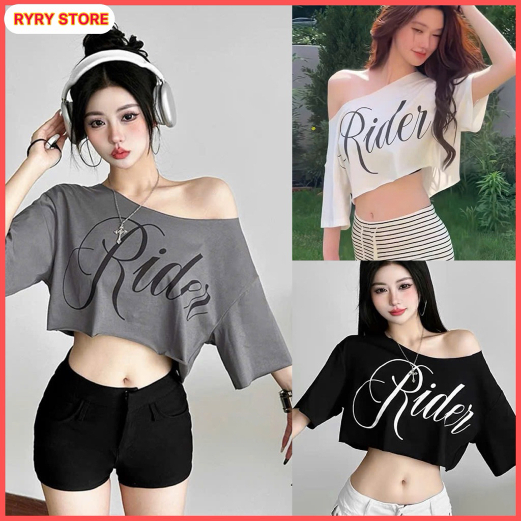 Áo Thun Lệch Vai Nữ In Chữ Hot Trend, Croptop Form Rộng Hack Dáng, Áo ...