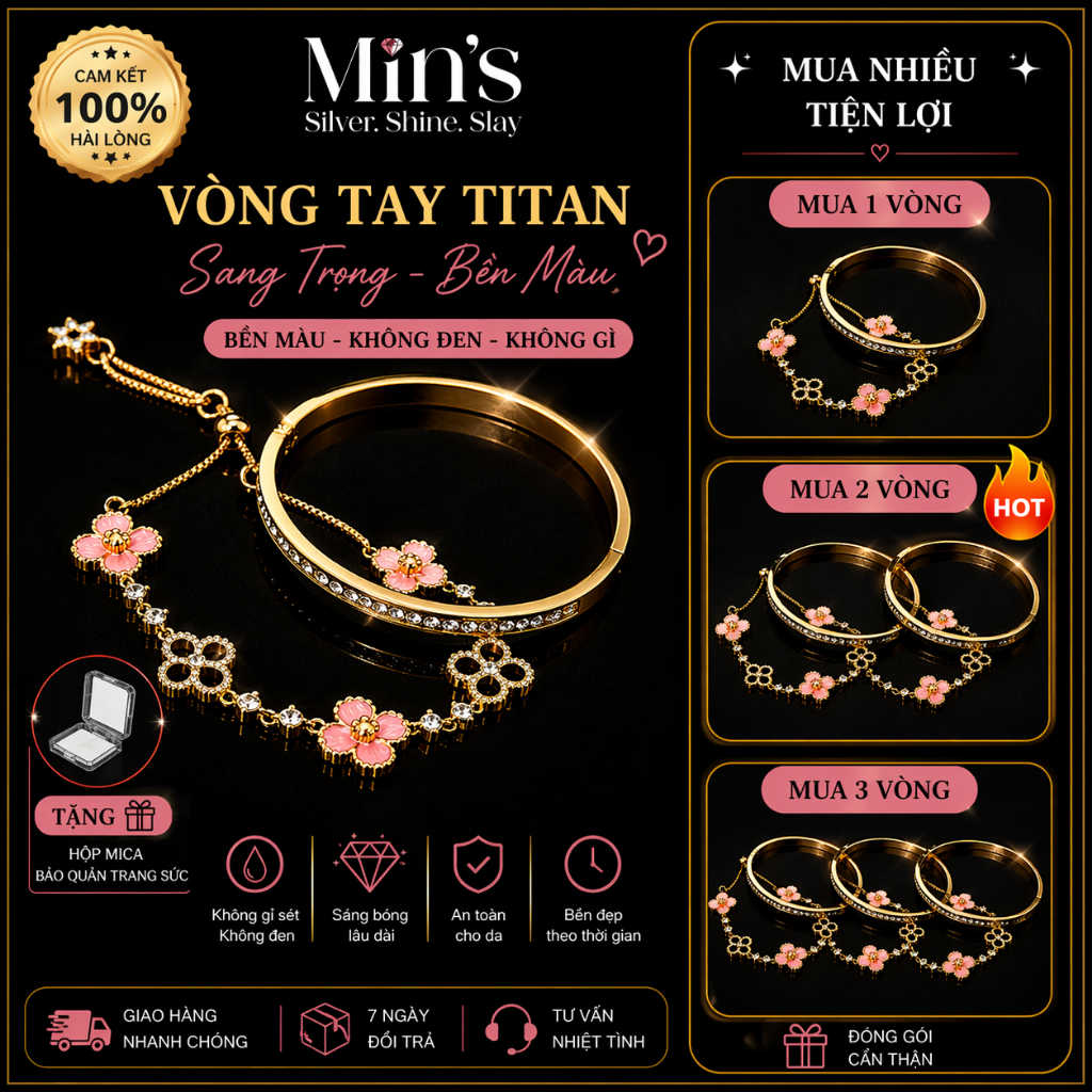 Set vòng tay cỏ 4 lá S925 Kèm Lắc Tay Titan Đính Đá nữ xinh dễ phối ...