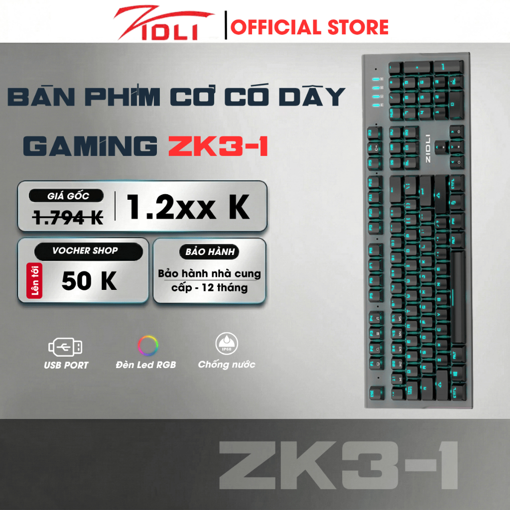 Bàn phím cơ có dây Gaming Zidli ZK3 (ZK3-1), màu đen (Quang cơ ...