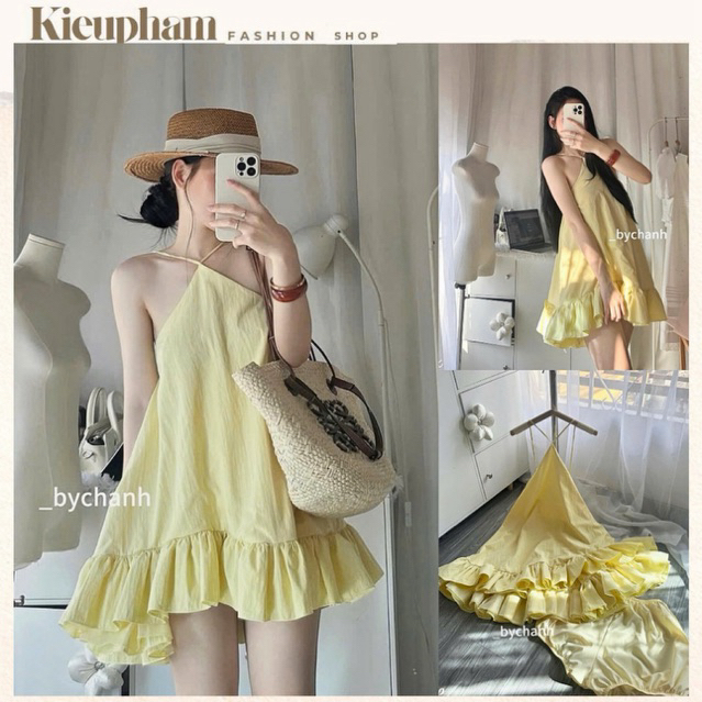Váy Mùa Hè Cổ Yếm Vàng Chanh Form Babydoll Dễ Thương Đi Biền | Shopee ...