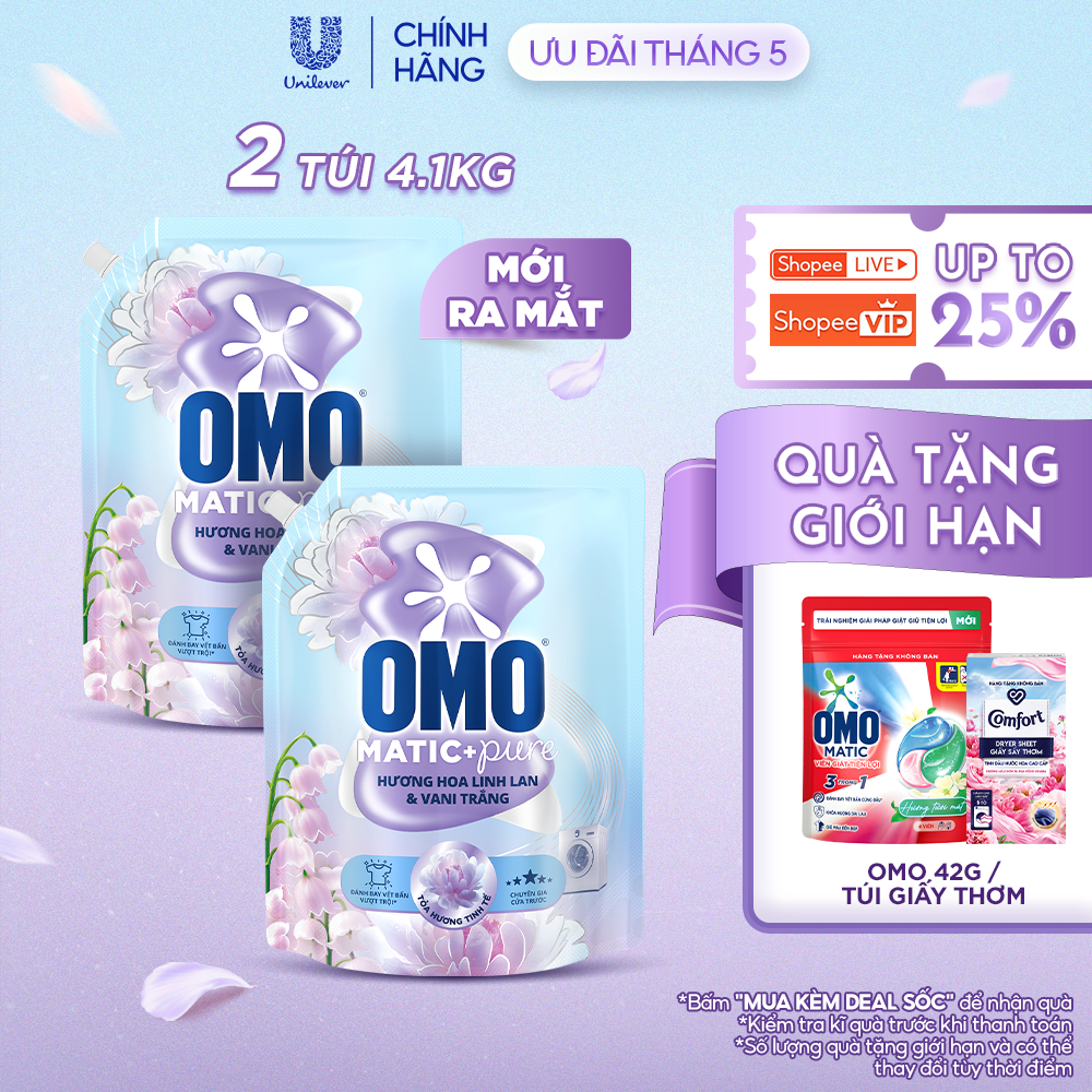 Combo 2 Nước giặt OMO Matic Pure Cửa Trước Hương Linh Lan & Vani Trắng ...