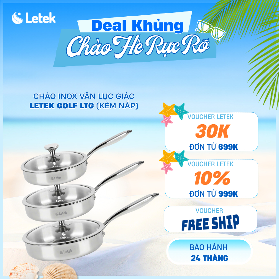 Chảo Inox Vân Golf Letek LTG20 / LTG24 / LTG26 inox 316 nguyên khối cao ...