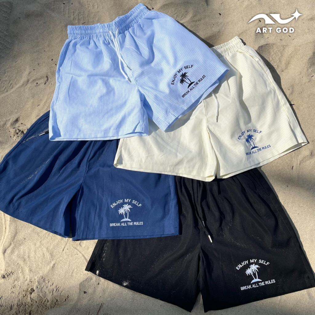 Quần Short Summer Nam Nữ Sọc Oxford Thêu Cây Dừa Form Trên Gối Đi Biển ...
