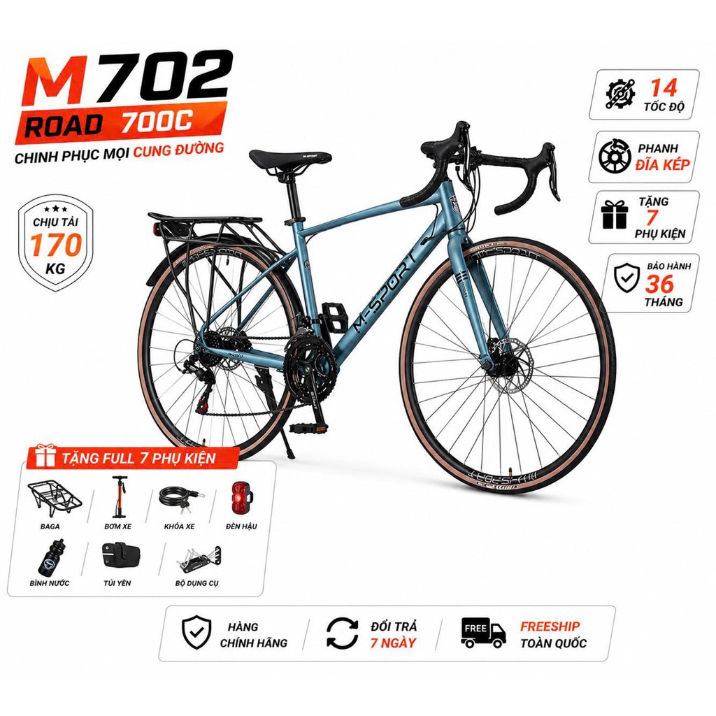 "FULL PHỤ KIỆN" BH 36 THÁNG XE ĐẠP ROAD MSPORT M702 KÈM BAGA HỢP KIM ...