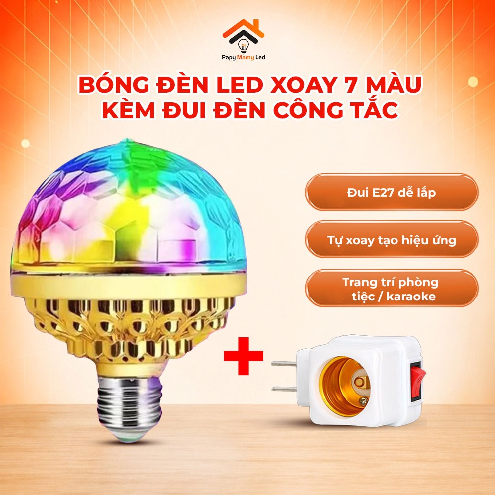 BÓNG ĐÈN LED XOAY 7 MÀU ĐUI E27 | Shopee Việt Nam