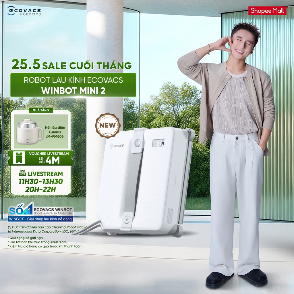 Robot lau kính Ecovacs Winbot Mini 2 - Lực hút tối đa 8000Pa - WIN-SLAM ...
