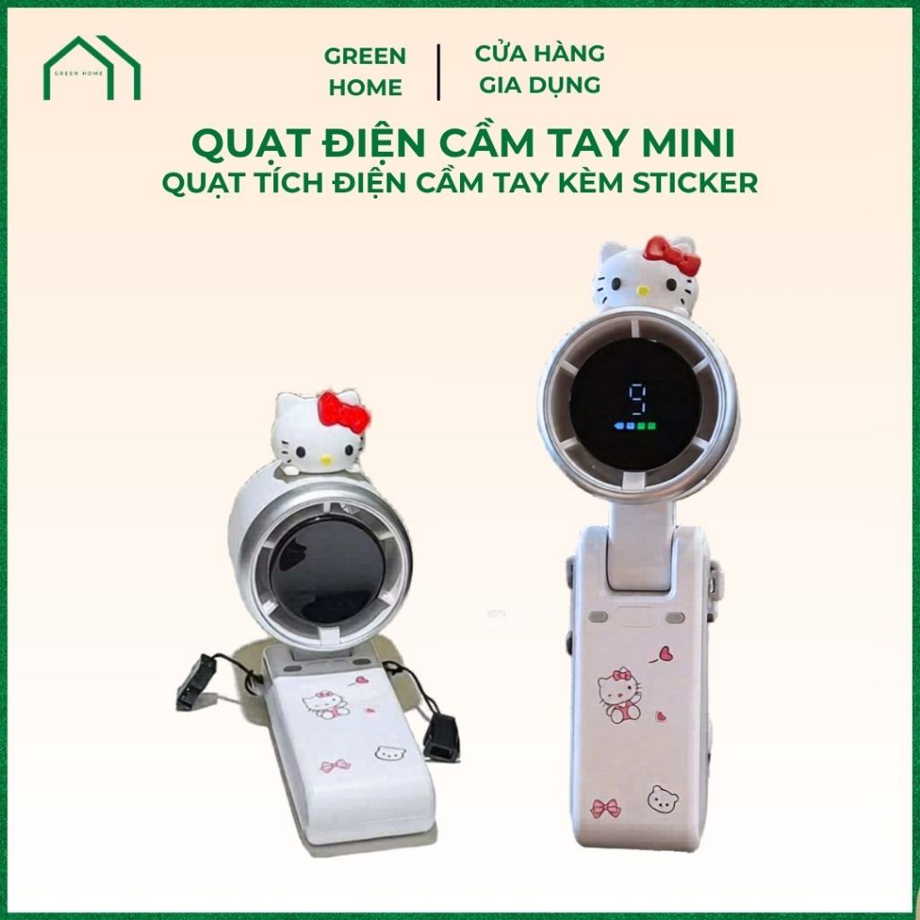 GREEN HOME Quạt Điện Cầm Tay Mini Hello Kitty, Quạt Tích Điện Gấp Gọn ...