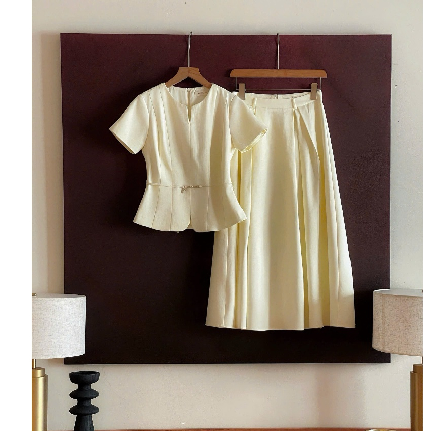 Áo peplum nữ GERME Belove cổ tròn phối đai eo đính logo vải xước Thái ...