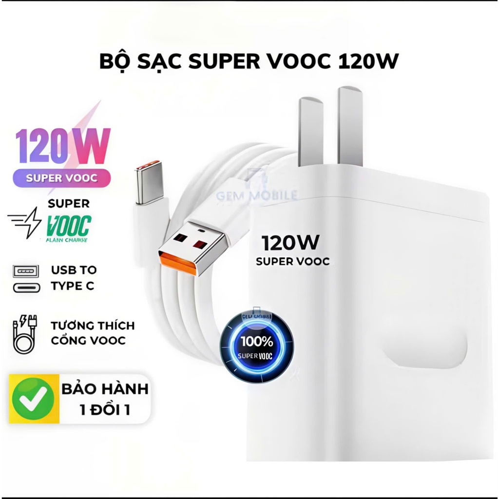 Bộ Sạc Nhanh 120W/100W/80W/ 65W SU-PER VO-OC OPPO Cổng USB Ra Type C ...