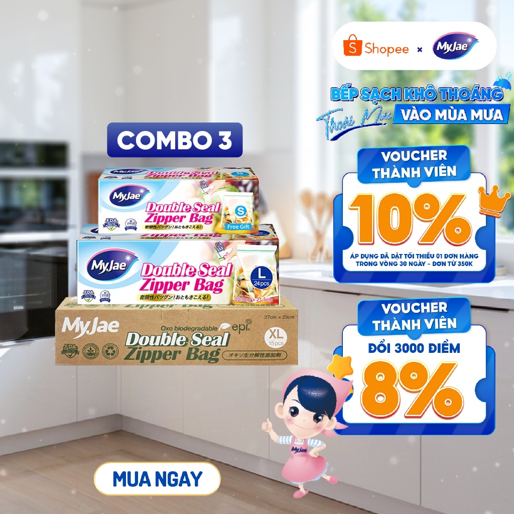 [DAILY LIVE T6] Túi zip đựng thực phẩm hai đường kéo PE MyJae, đáy đứng ...