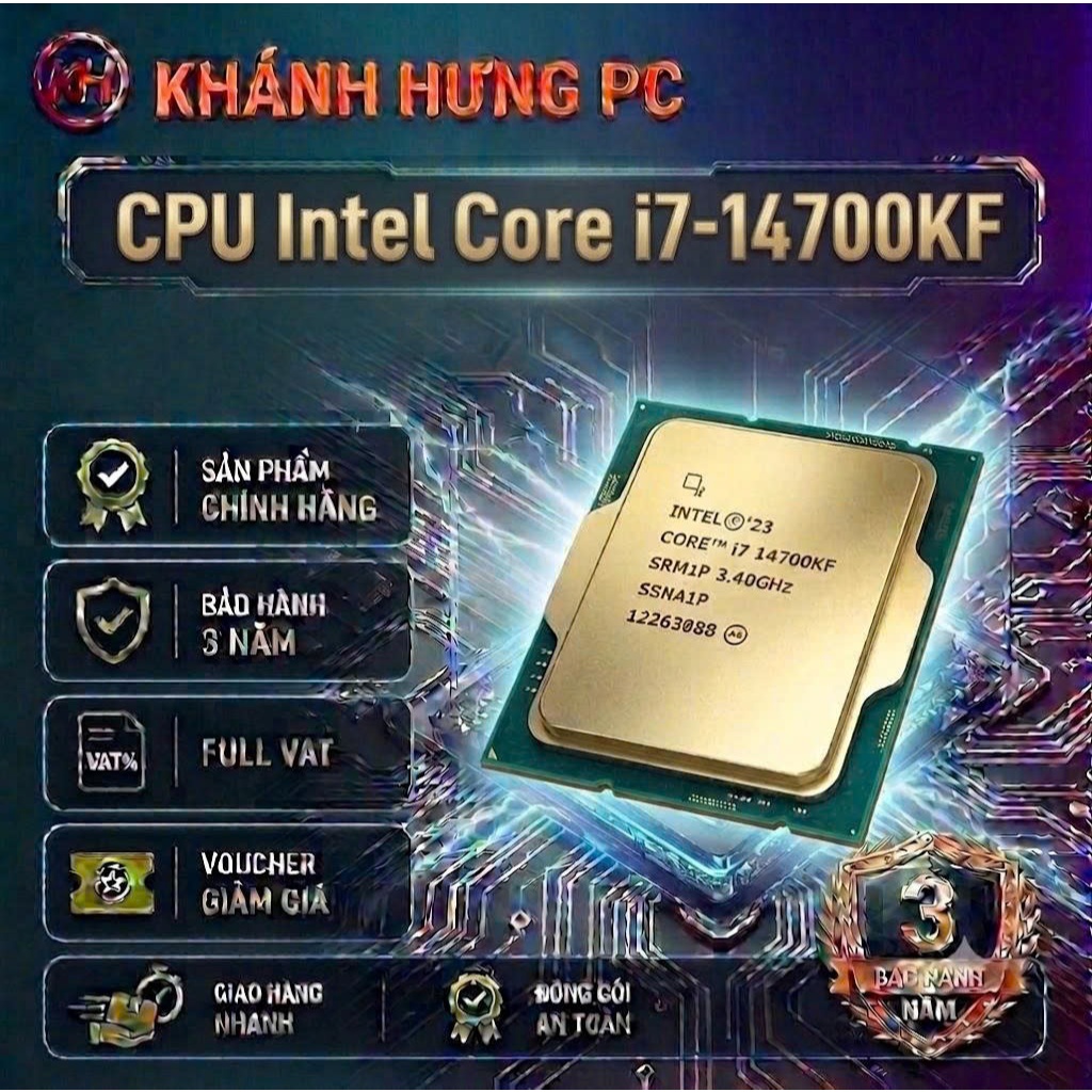 CPU Intel Core i7 14700KF Tray FULL VAT Phục vụ làm việc Chơi Game ...