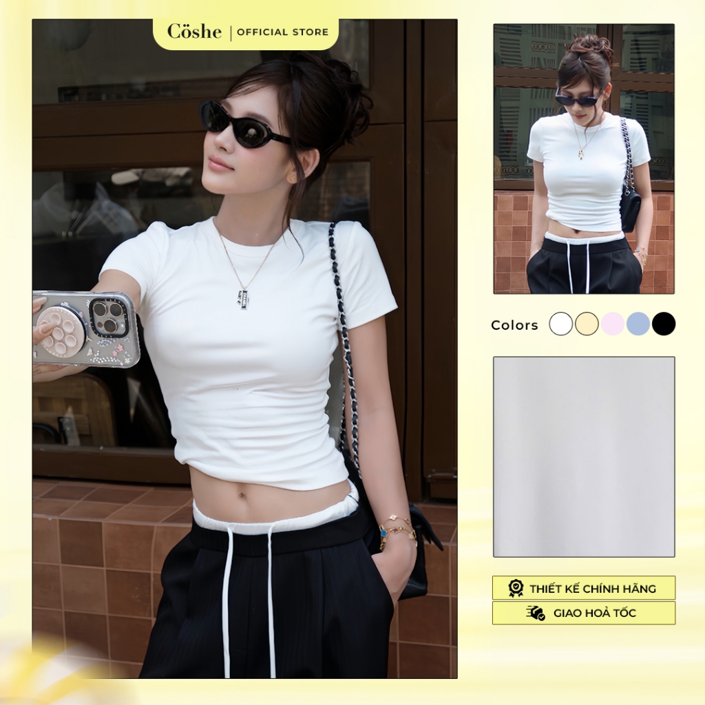 COSHE SOLID TEE - Áo thun trơn cổ tròn co giãn 4 chiều, dáng ôm mềm mịn ...