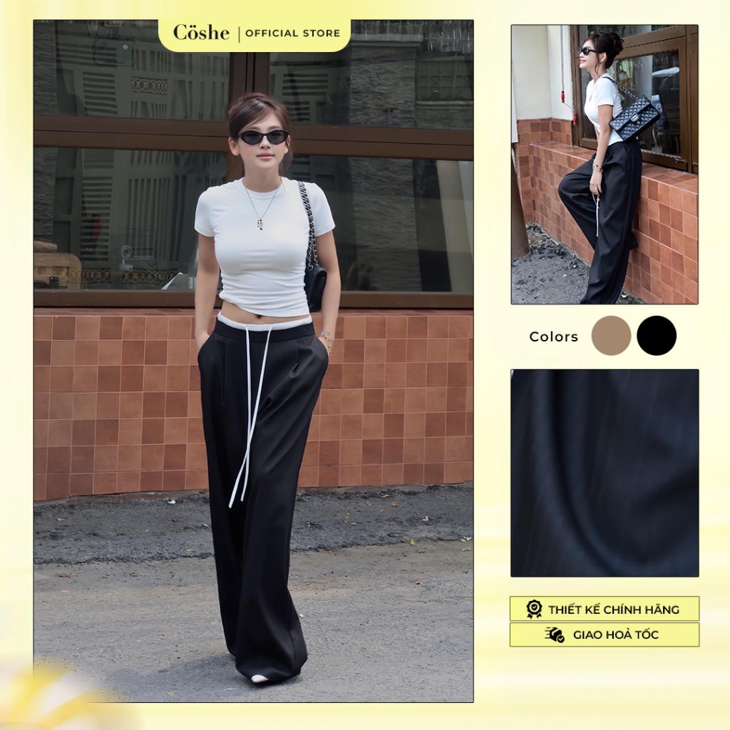 COSHE KIAA PANTS - Quần suông ống rộng phối hai cạp rút dây cá tính ...
