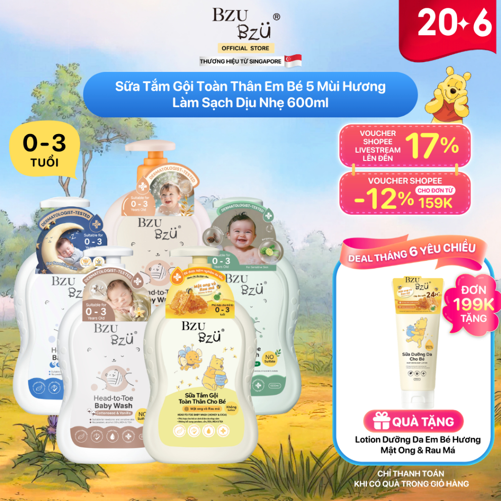 Sữa Tắm Gội Toàn Thân Em Bé BZU BZU Baby Head to Toe Wash 5 Mùi Hương ...