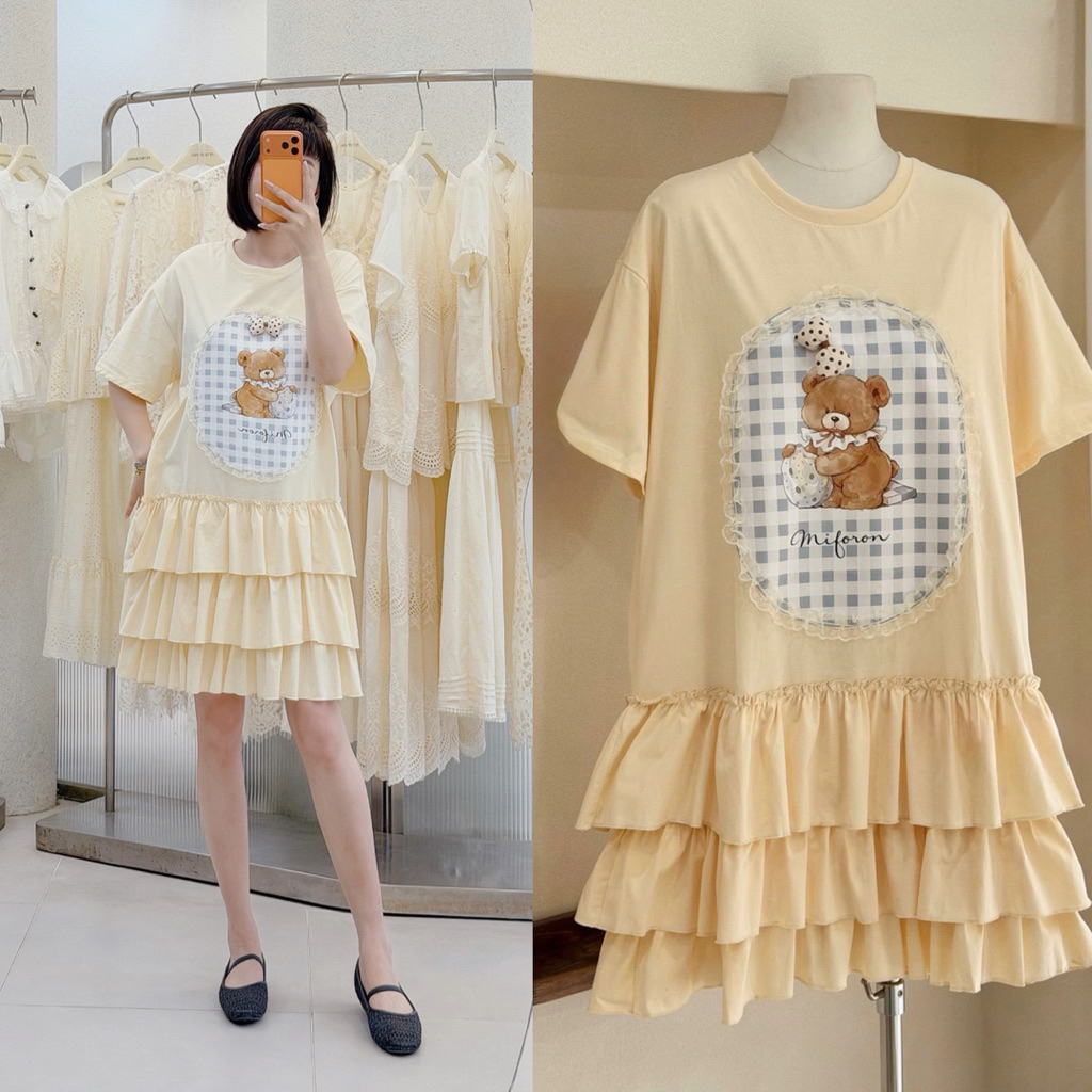 PETBYCHANG - Váy Thun Babydoll Gấu Dễ Thương Màu Kem - Váy Suông Bèo ...