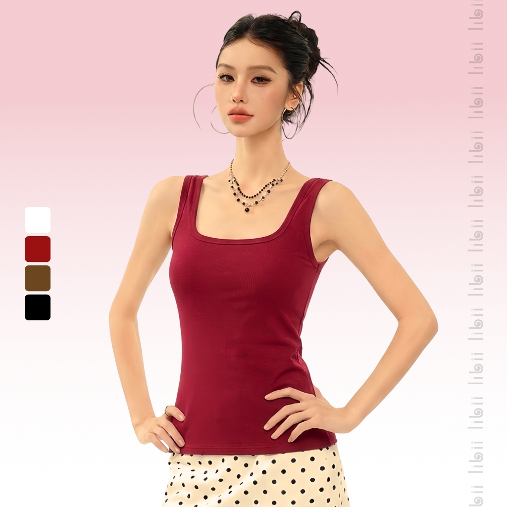 Áo Tank Top Nữ Cổ Vuông Form Ôm Có Mút Ngực Borip Cotton Co Giãn 4 ...