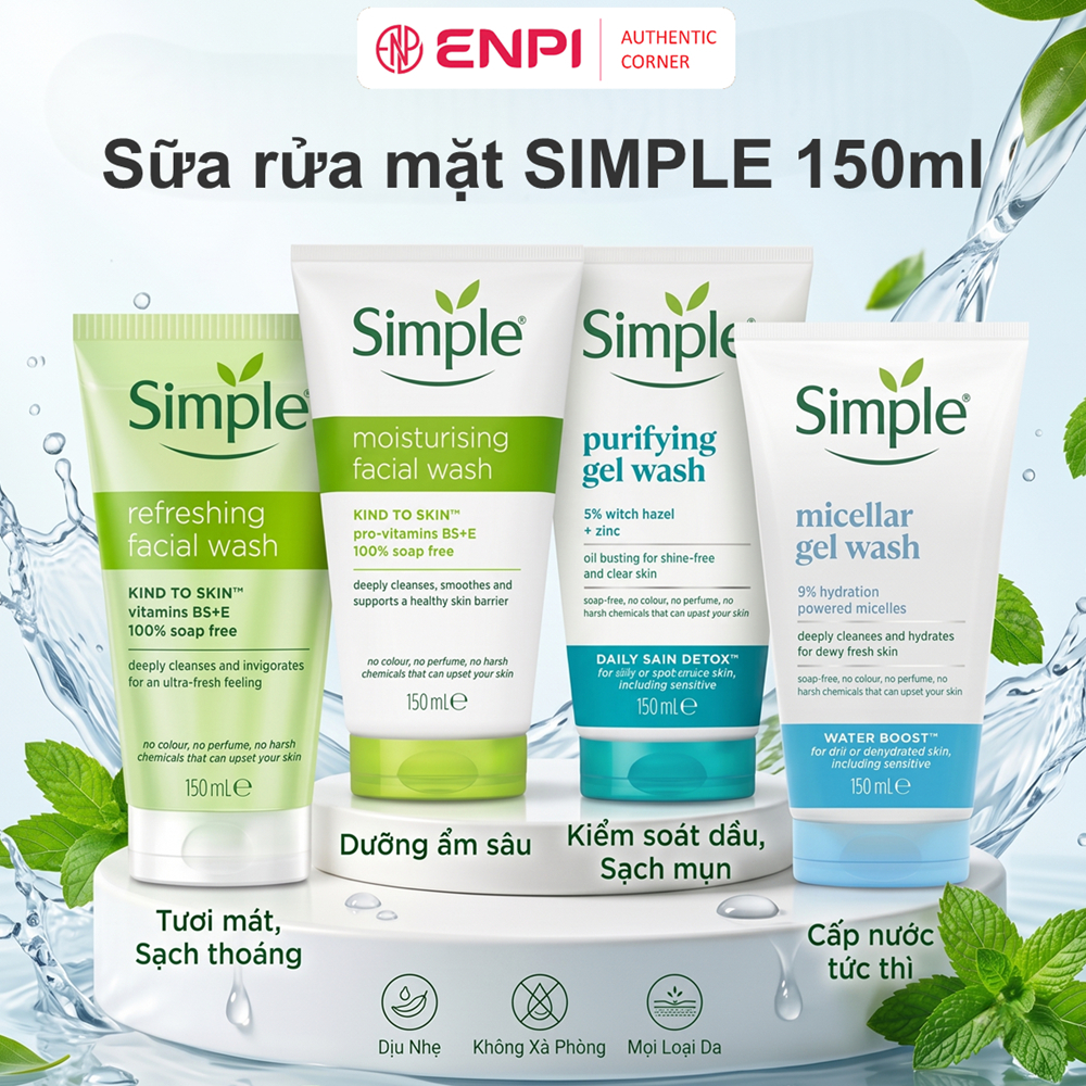 Sữa rửa mặt Simple Facial Wash 150ml | Dịu Nhẹ, Kiềm Dầu, Cấp Ẩm ENPI ...