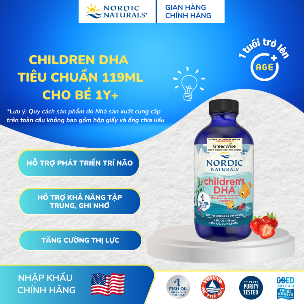 Siro Children DHA Liquid tiêu chuẩn Nordic Naturals 119ml vị dâu 530mg ...
