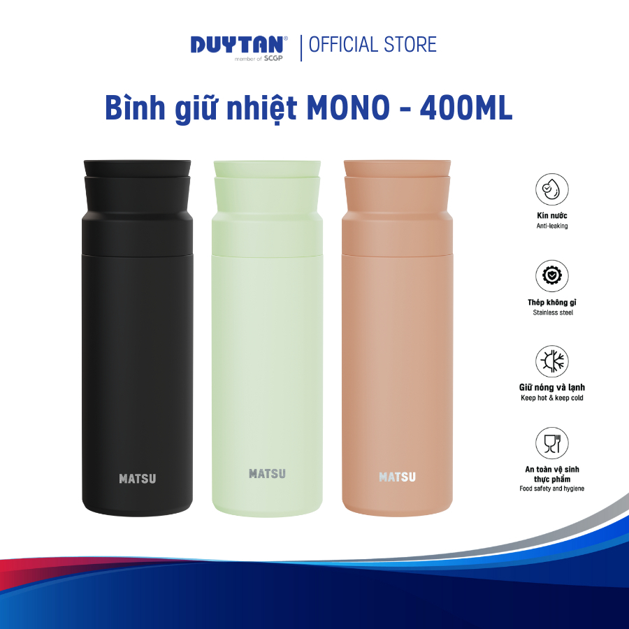 Bình giữ nhiệt MONO 400ml, MATSU - thép không gỉ 316 cao cấp, có lưới lọc trà/đá tiện lợi ...