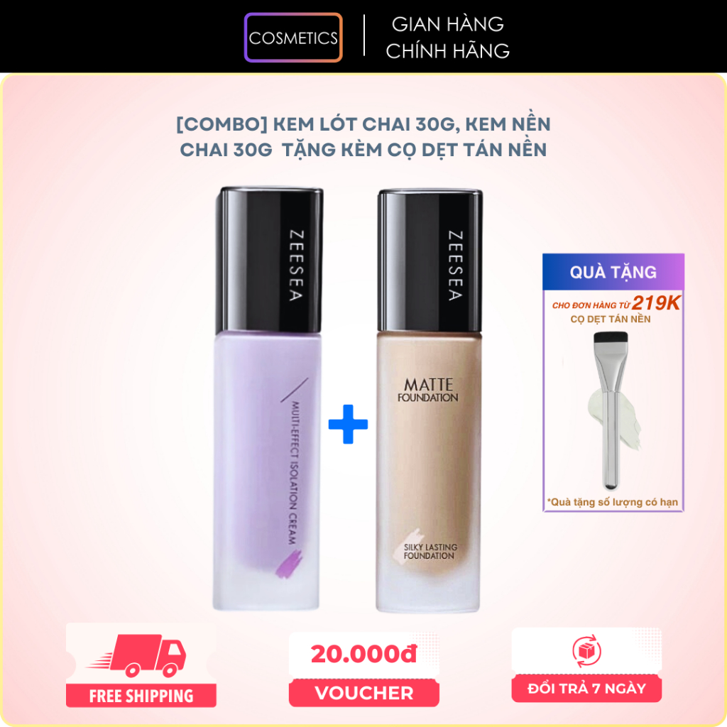 [COMBO] Kem Lót Chai 30g, Kem Nền Chai 30g ZEESEA Tặng Kèm Cọ Dẹt Tán Nền | Shopee Việt Nam