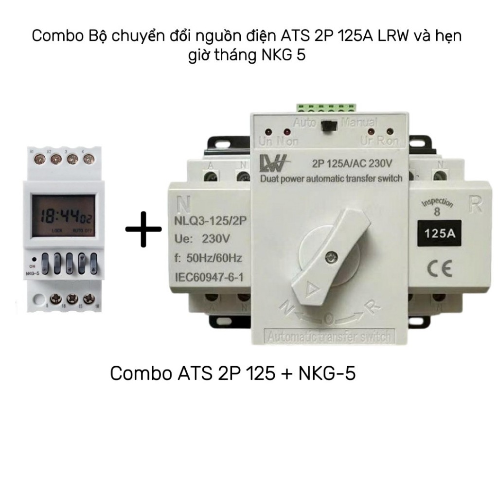 Combo bộ chuyển nguồn ATS 2p 125A và hẹn giờ tháng NKG 5, chuyển nguồn ...