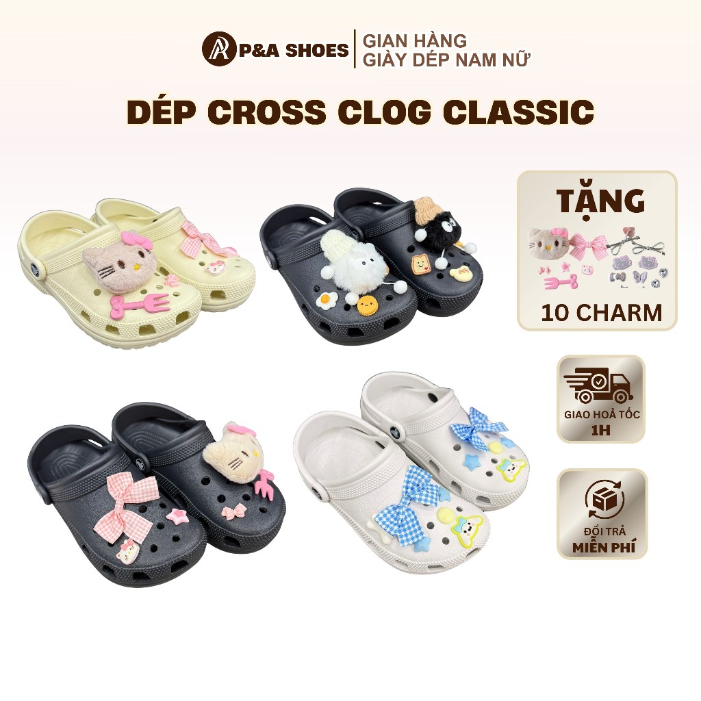 Dép cross clog classic tặng 10 charm đi kèm, dép sục nữ đế cao 3 phân ...