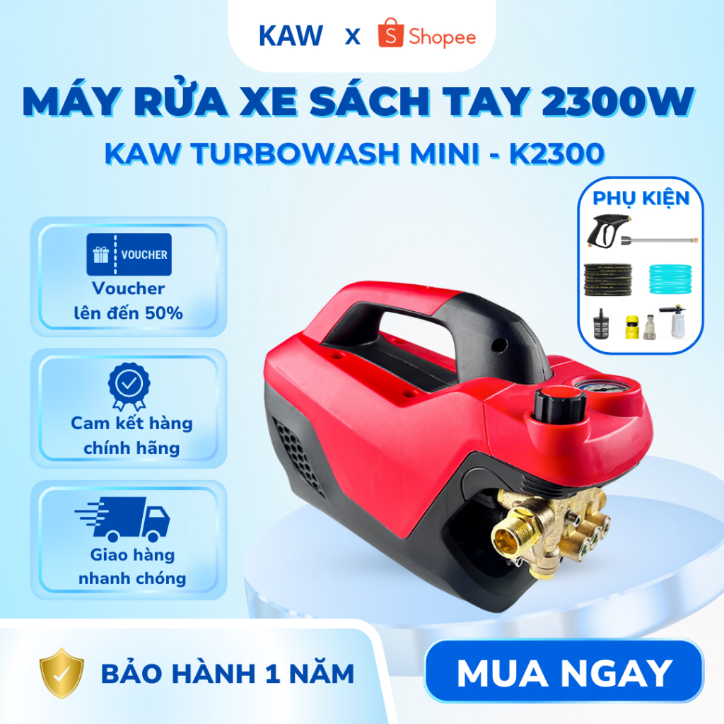 Máy Rửa Xe Sách Tay KAW TurboWash Mini K2300W, Áp Lực Nước Mạnh, Nhỏ ...