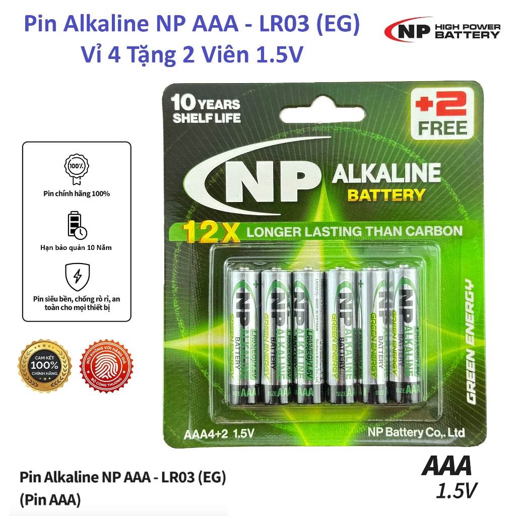 Pin tiểu nhỏ AAA (3A) Alkaline NP R03(EG)- NP Vỉ 4 Tặng 2 Viên 1.5V ...