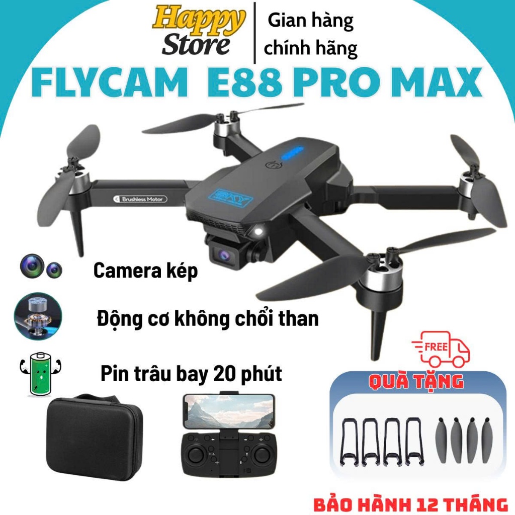 Flycam E88 Pro Max, Camera 4K, Chống Rung, Bay Xa, Gấp gọn, Plycam dễ ...