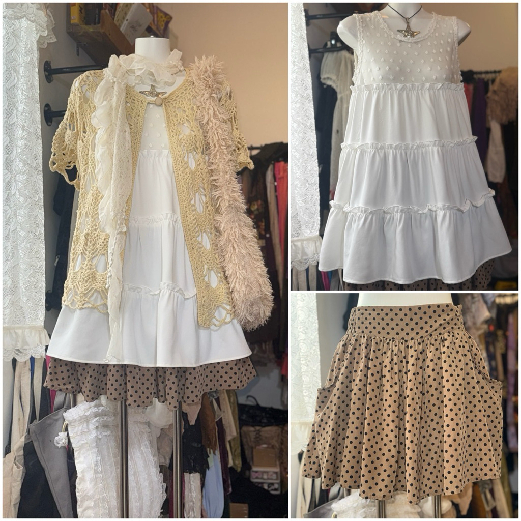 [2hand_thrift] Set: áo khoác len M L, áo babydoll tầng S M, chân váy voan xô | Shopee Việt Nam