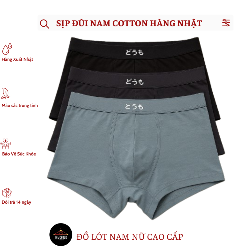 [HỘP 3] Quần Sịp Đùi Boxer Nam Xuất Nhật Hàng Đẹp The Crook 40-85KG ...