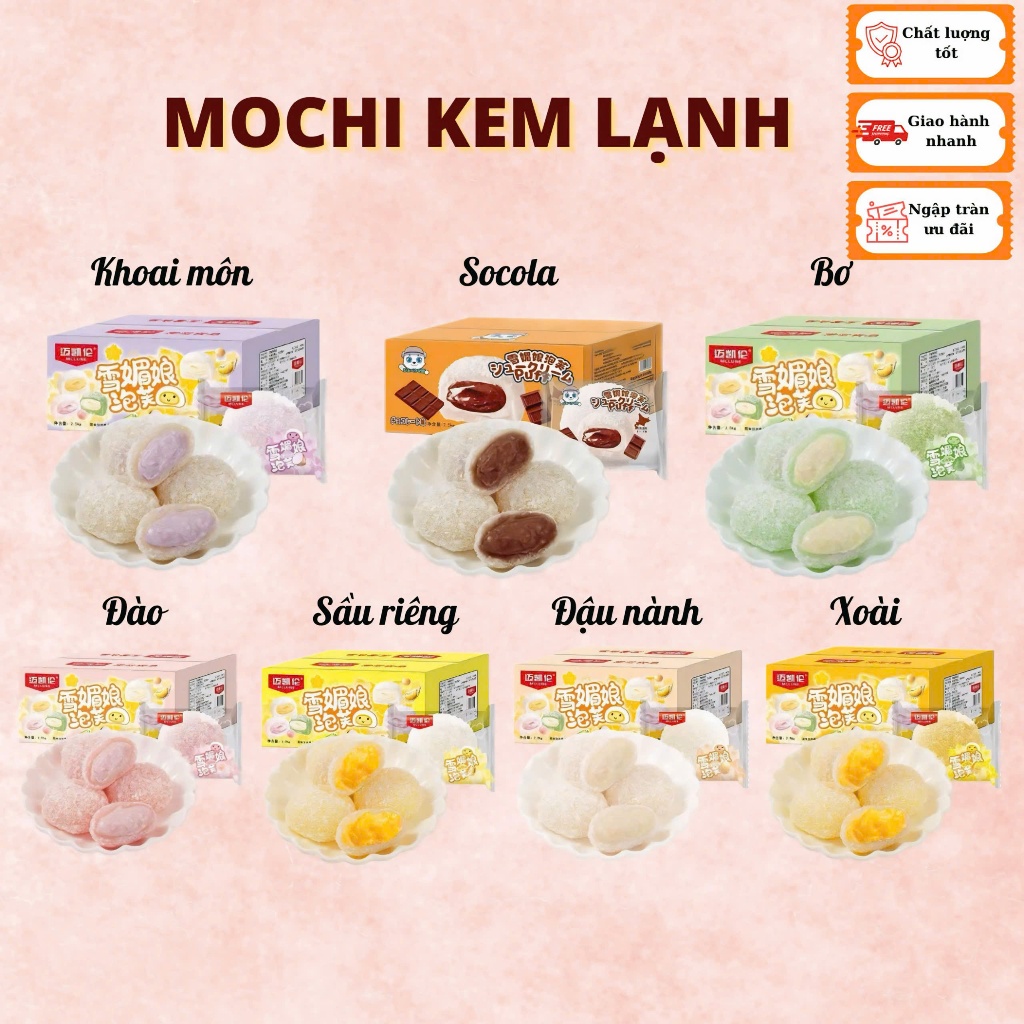 7 hương vị trái cây mochi (sầu riêng, bơ, đào, xoài, khoai môn, kem ...
