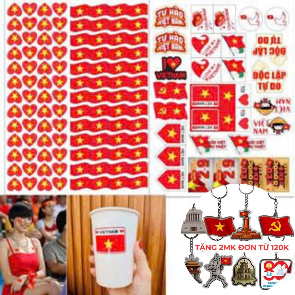 104 Sticker dán mặt CÓ CÁN BÓNG, decal cờ đỏ sao vàng, tem dán lá cờ ...