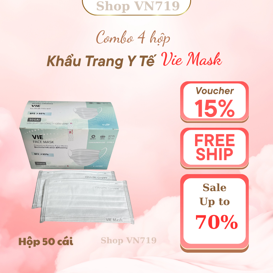 Combo 4 Hộp (Hộp 50 cái) Khẩu Trang Y Tế Cửu Long VIE Mask | Shopee ...