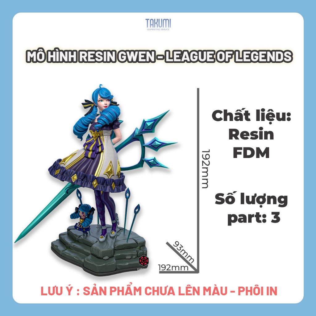 Mô hình Resin Gwen - League Of Legends - Lưu ý phôi in chưa lên màu ...