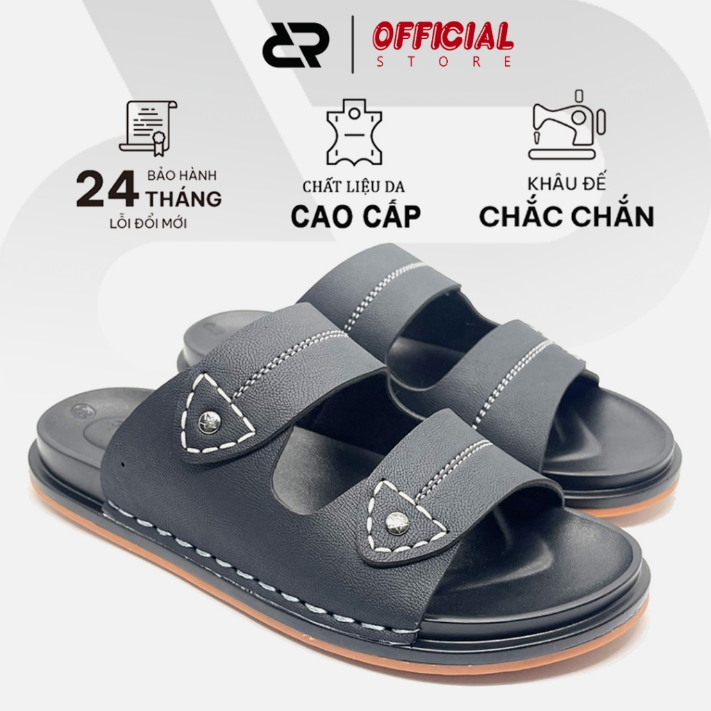 Dép da nam 2 quai DIRANO_D1024 đế cao su non,tăng chiều cao 3,5cm,khâu quai cực chắc chắn Bảo ...