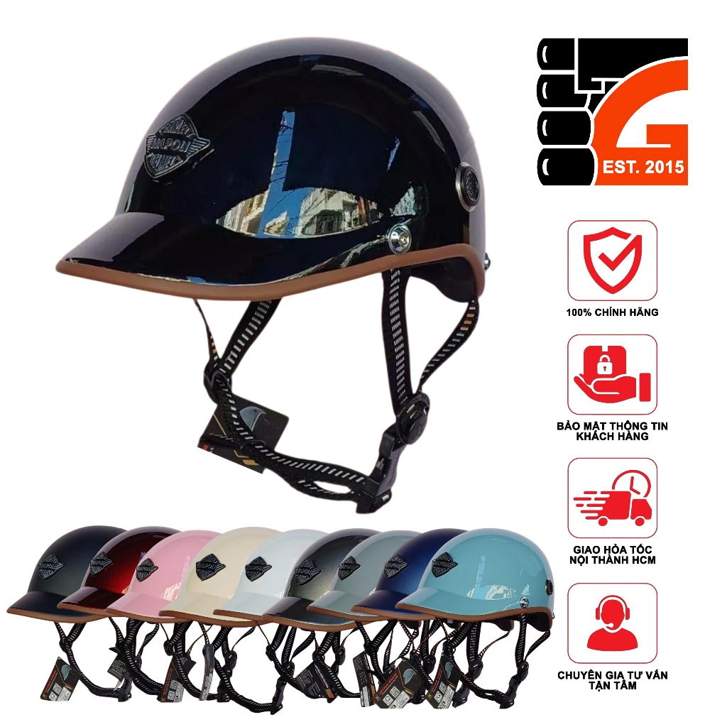 Mũ bảo hiểm 1/2 đầu Napoli N08 mới Lưỡi trai liền che nắng, Freesize ...