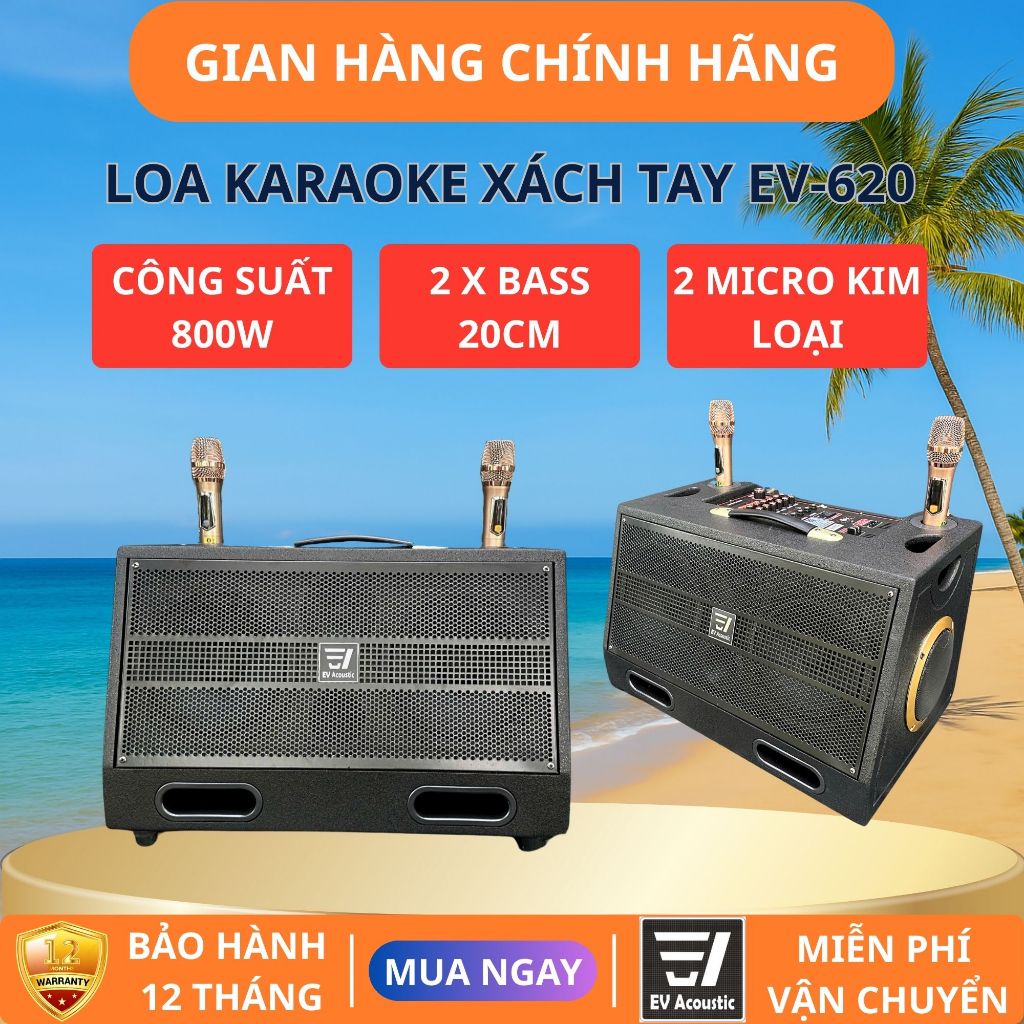EV Acoustic | EV-620 | Loa Kéo Karaoke Xách Tay | Công Suất 800W | 2 ...