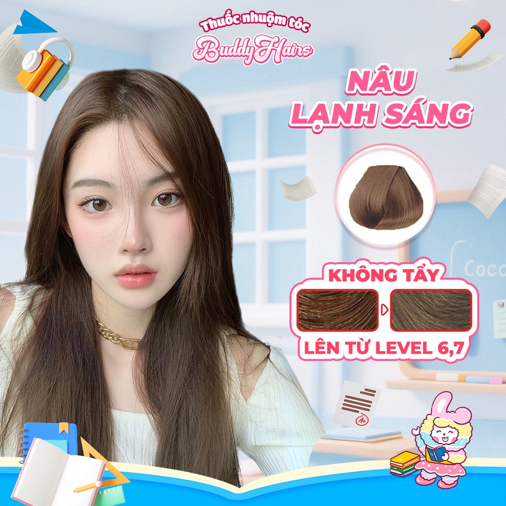 Thuốc nhuộm tóc Nâu Lạnh Sáng, Nâu Lạnh, Nâu Trà Sáng không cần dùng Thuốc tẩy tóc Buddyhairs ...