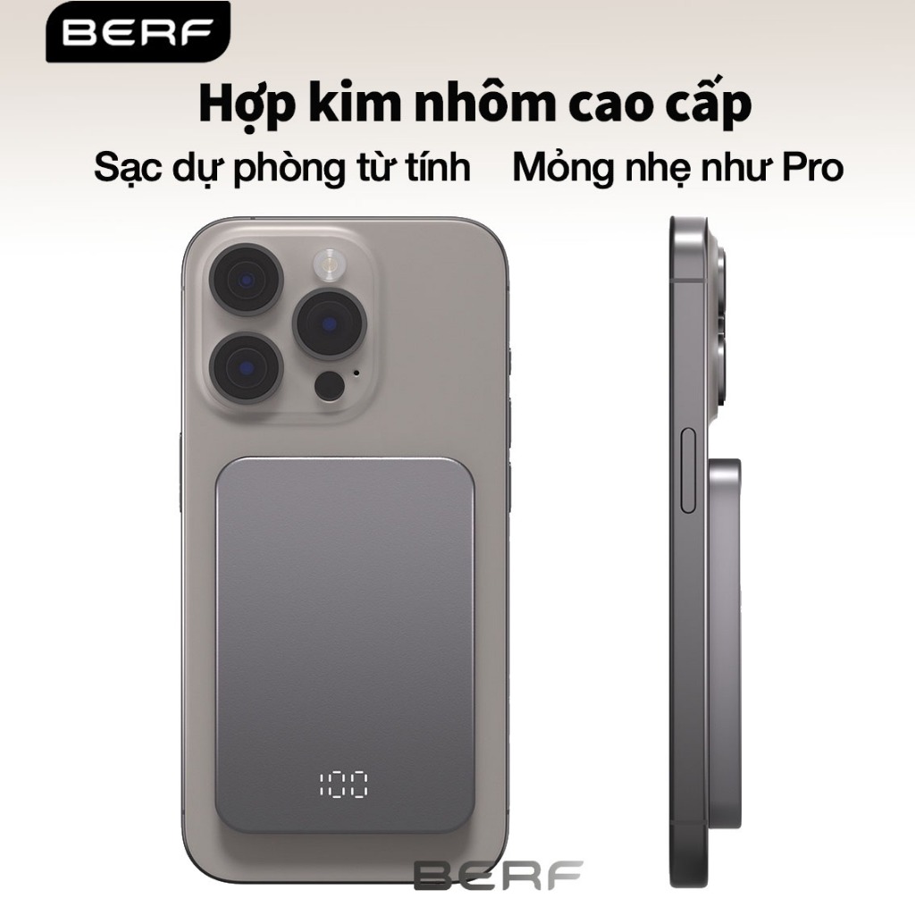 Sạc dự phòng không dây nâng cấp mới nhất BERF C10 hợp kim nhôm từ tính ...
