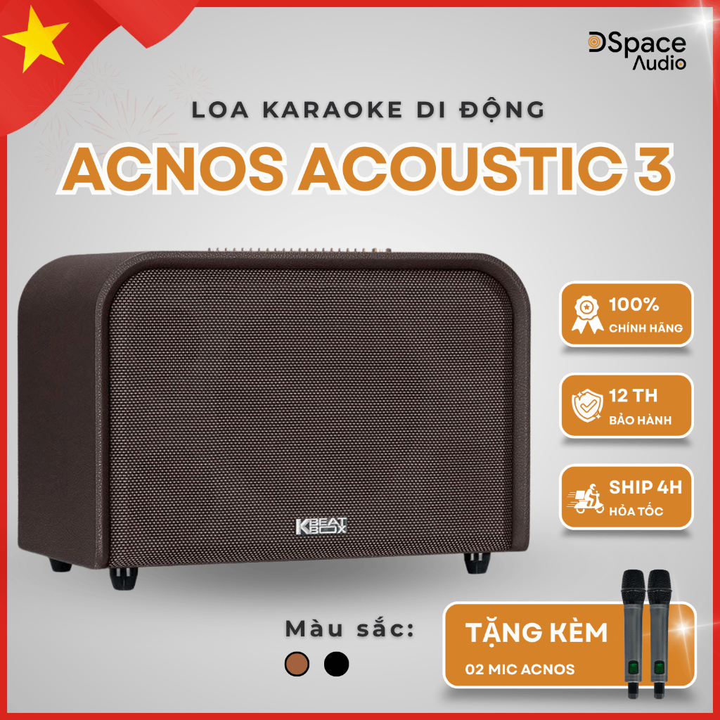 [Tặng dây kết nối TV] Loa karaoke Acnos Acoustic 3. Tặng kèm 2 micro, mới 100%, bảo hành chính ...