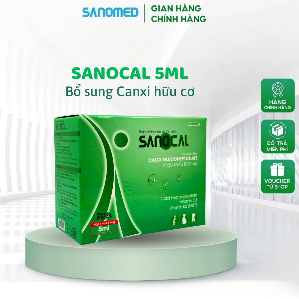 Dung dịch Canxi hữu cơ hàm lượng cao SANOCAL | Hộp 20 ống 5ml (4 vỉ x 5 ...