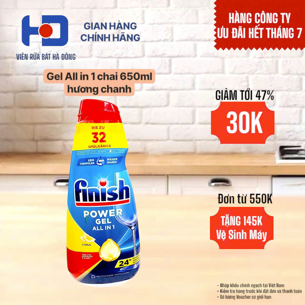 Gel rửa chén bát Finish Power All in 1 650ml hương chanh [HÀNG CHÍNH ...