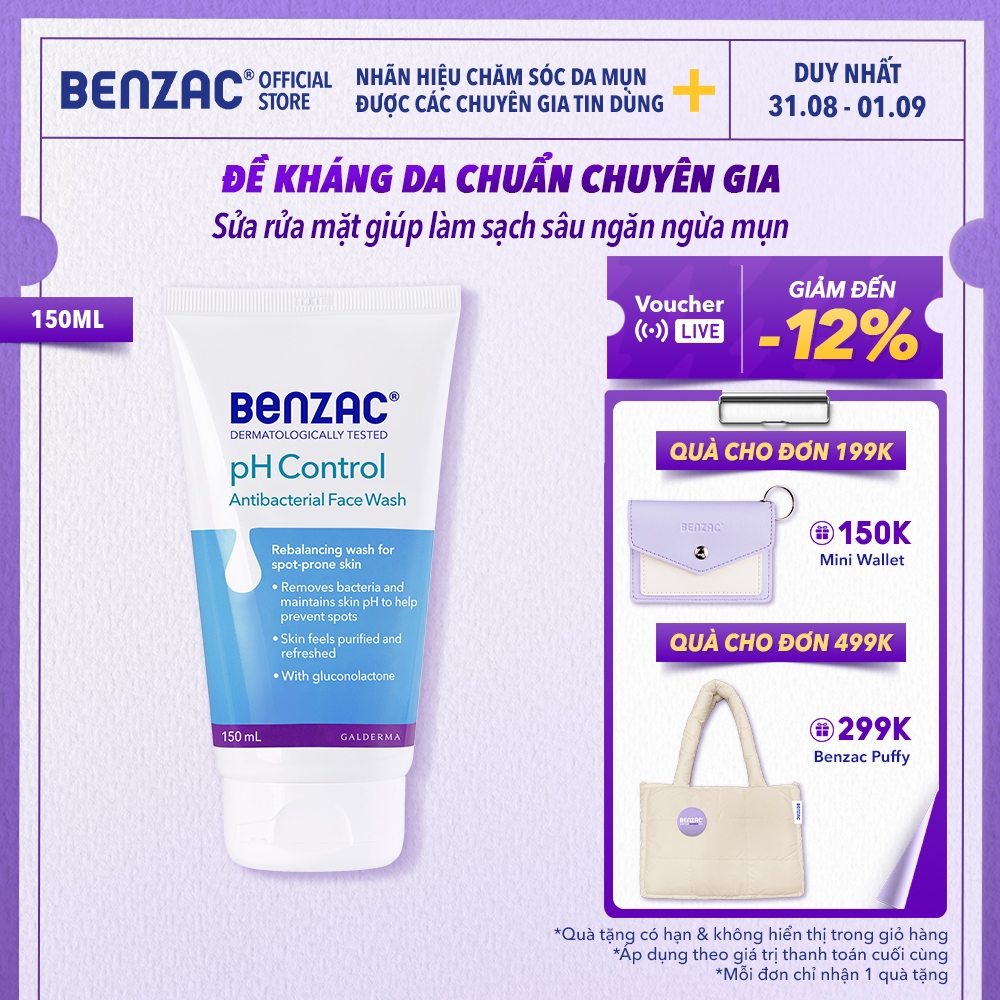 [Deal Hot]Sữa rửa mặt giúp diệt khuẩn & cân bằng pH cho da mụn BENZAC pH Control Antibacterial ...